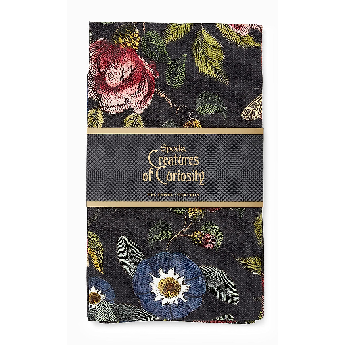 Spode Creatures of Curiosity Floral Tea Towel | Cotton Dish Towel | Highly Absorbent | Quick Drying | Multi-Purpose Absorbent Kitchen Towel | Dark and Edgy Floral Motif (1 Pack)