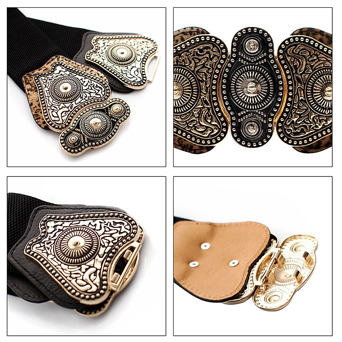 maikun Women's Wide Stretch Elastic Waist Cinch Belt Fashion Vintage Metal Buckle Dress Belt Waist Size 29-37''