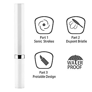 Meafeng Travel Electric Toothbrush with 2 Brush Head 2 Modes Waterproof Sonic Toothbrush by Battery Powered Portable Mini Design for Daily Oral Care Business Travelling and Holiday Use (White)
