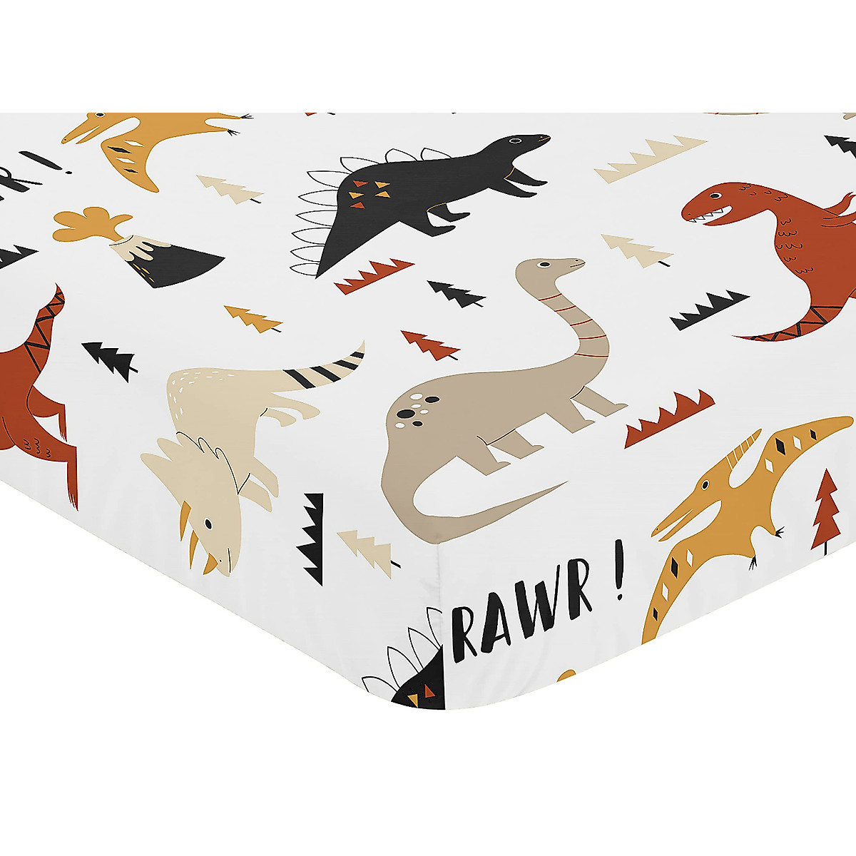Sweet Jojo Designs Mod Dino Boy or Girl Fitted Crib Sheet Baby or Toddler Bed Nursery - Orange, Tan, Rust, Taupe, Mustard Yellow, Beige, Brown and Black Modern Dinosaur Boho Dinosaurs Gender Neutral