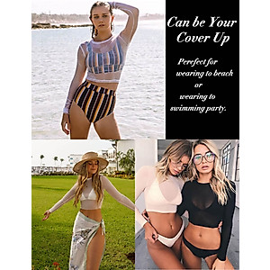 Avidlove Sheer Tops for Women Long Sleeve Sexy Mesh Cropped Tee Blouse See Thru Shirts Y2k Tops White, M