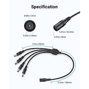 ANNKE Security Power Adapter Supply AC to DC 12V2A and 1-to-4 Splitter Power Cord for CCTV Surveillance Camera DVR System