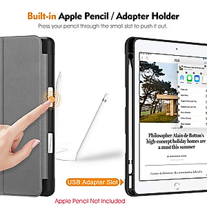 Fintie SlimShell Case for iPad 9th / 8th / 7th Generation (2021/2020/2019 Model) 10.2 Inch - [Built-in Pencil Holder] Soft TPU Protective Stand Back Cover, Auto Wake/Sleep, Composition Book Black