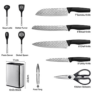 GOODA Kitchen Utensil Knife Set,11-Piece Heat-Resistant Nylon Kitchen Utensils&Cooking Knives Set with Block For Kitchen,11-in-1 Kitchen Tools Set with Holder