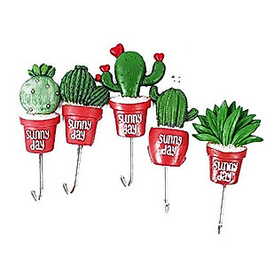 Chiloskit 5pcs 4" Stainless Steel Scculent Plants Hook Creative Cactus Kitchen Wall Door Hanger Sundries Cute Hooks Clothes Hangers