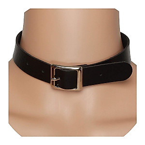 Eigso Women Retro Punk Simple Style Adjustable Leather Choker Collar Buckle Necklace for Biker Spicky