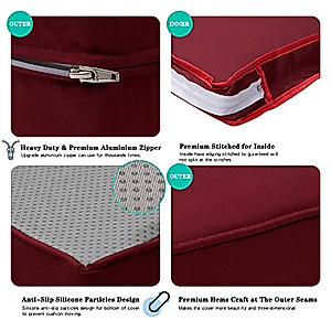 ClawsCover 12 Pack Outdoor Cushions and Pillows Replacement Covers Fit for 7 Pieces 6-Seater Wicker Rattan Patio Conversation Set Sectional Couch Chairs Furniture,Burgundy-Cover Only