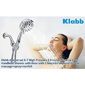 Klabb shower set K-7 High Pressure 3.9 inches Chrome Face Handheld Shower with Hose with 5 function.impluse+trickle+massage+spray+rainfall