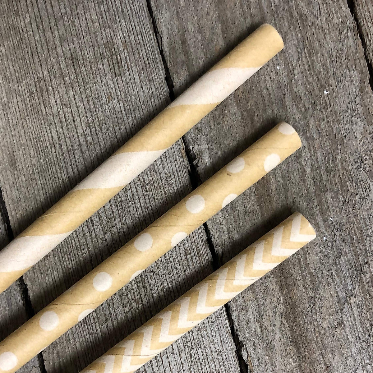 Paper Straws - Kraft Brown - Stripe Chevron Dot - 7.75 Inches - 100 Pack - Outside the Box Papers Brand