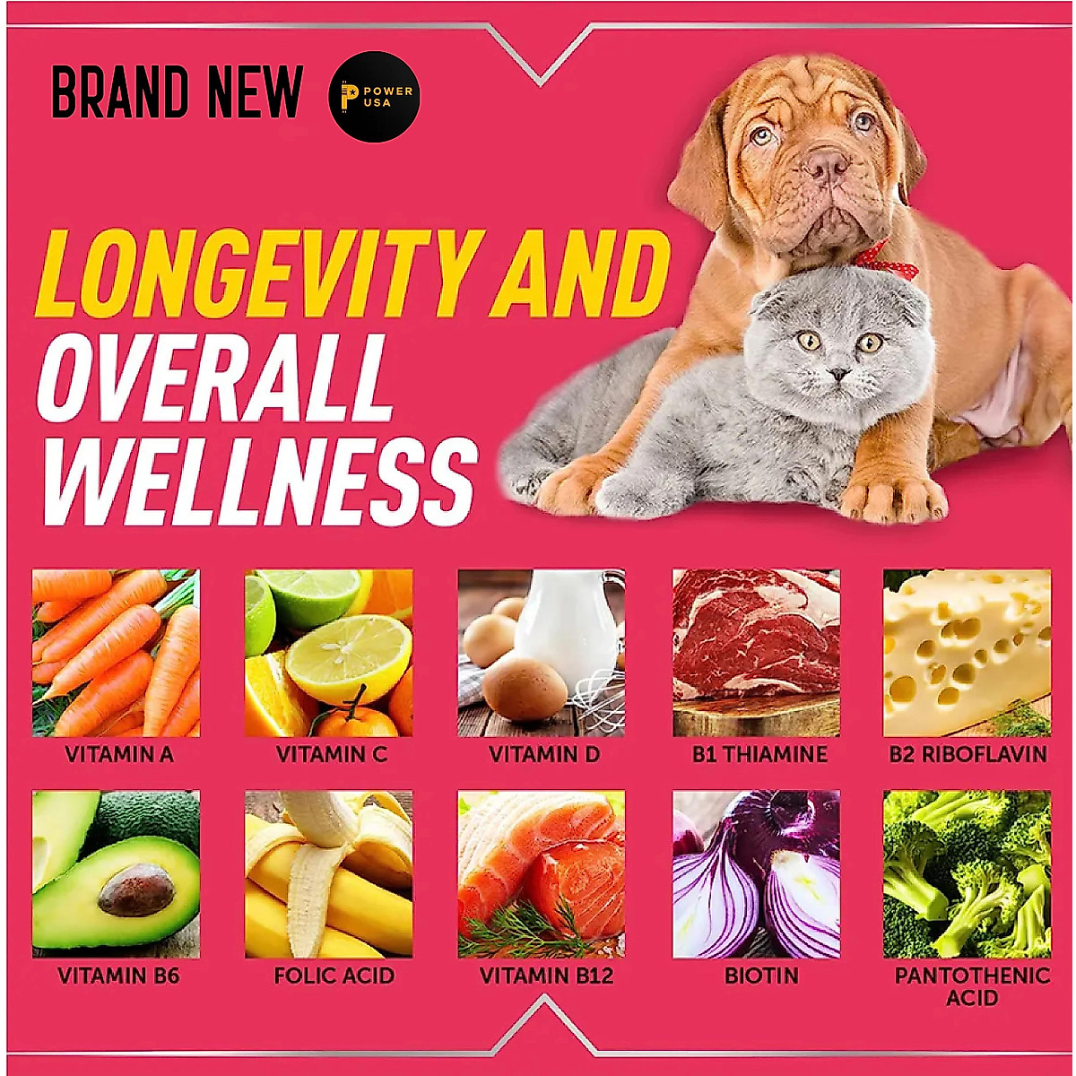 Pet Vitamins 10-in-1 Made in USA - Natural Glucosamine for Dogs & Cats, Essential Multivitamin Blend for Pet Joint Health, Longevity, Gut & Immune Health - All Ages, Breeds and Sizes.