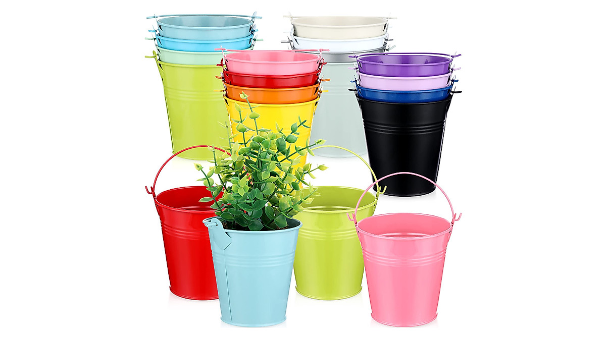 16 Pack Colorful Metal Buckets for Parties & Crafts | Durable & Cute