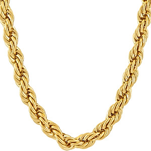 LIFETIME JEWELRY 7mm Rope Chain Necklace 24k Real Gold Plated for Men and Women (22 inches, 1 - Gold Plated, 1)
