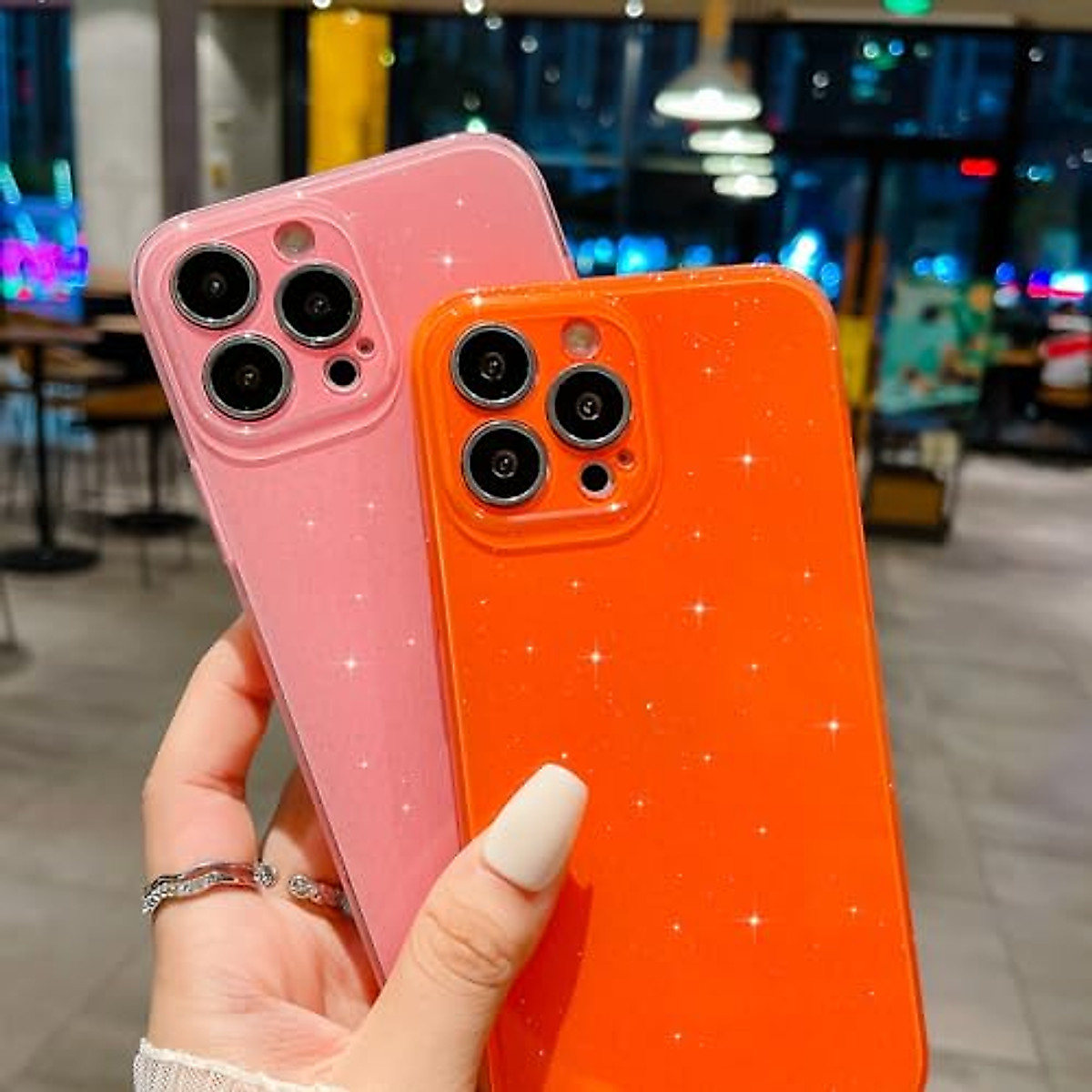 LIFCIUSO Glitter Bling Compatible with iPhone 13 Pro Max Case (6.7 inch) - Cute Sparkly Protective Case for Women and Girls, Soft TPU Design in Hot Pink