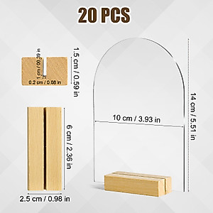 20pcs Blank Clear Arch Acrylic Sign with Wooden Stands, 5.51x3.93in Arched Dome Acrylic Sign Holder Table Top Stand Display DIY Table Numbers for Wedding Event Party Sign Decor