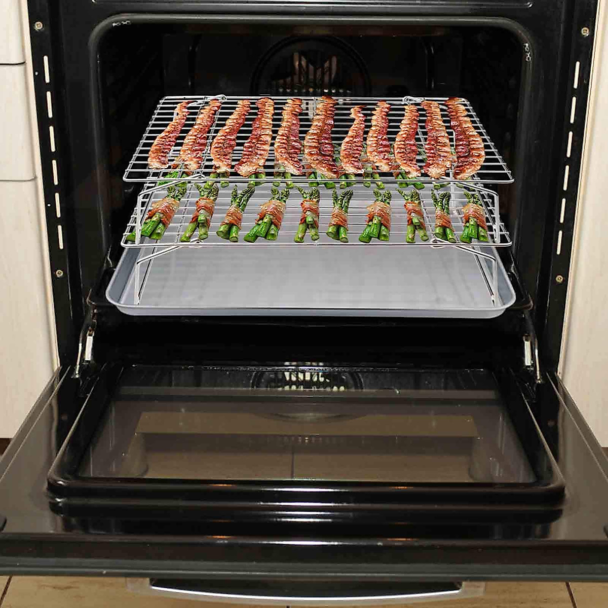 TeamFar Cooling Rack, 3 Tier 15’’ × 10’’ Oven/Dishwasher Safe Stainless Steel Baking Roasting Rack for Cookies Cake Pies Bread, Collapsible & Foldable, Healthy & Non Toxic