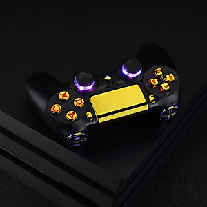 eXtremeRate 7 Colors 9 Modes Button Control DTFS (DTF 2.0) LED Kit, Chrome Gold Classical Symbols Multi-Colors Luminated D-pad Thumbsticks Face Buttons for PS4 Controller - Controller NOT Included