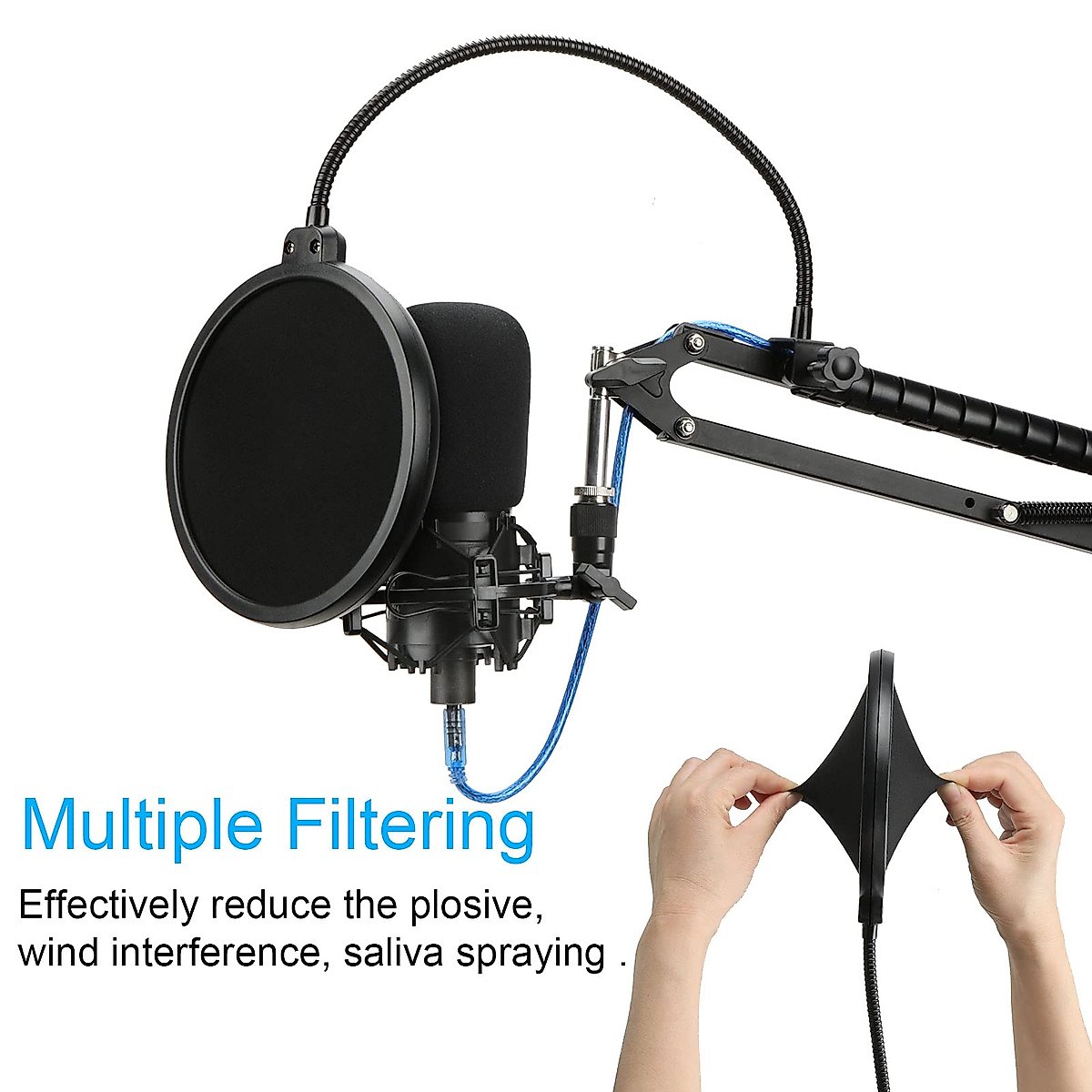 AT2020 Mic Stand with Pop Filter - Professional Microphone Boom Arm Compatible with Audio-Technica AT2020 AT2020USB+ AT2035 by YOUSHARES