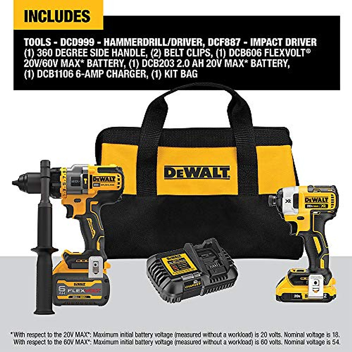 DEWALT FLEXVOLT ADVANTAGE 20V MAX* Combo Kit with Hammer Drill & Impact Driver, 6.0-Ah, 2-Tool (DCK2100D1T1)