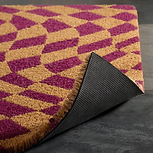 TOWN & COUNTRY TERRA Emmett Groovy Checkerboard Door Mat, Natural Coir, Heavyweight, Non-Slip Entryway Mat, Purple, 18"x30"