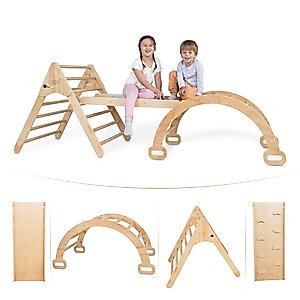 WEDANTA Foldable Climbing Toys Toddlers 4 in 1 - Pikler Triangle Climber Ramp Arch - Wooden Toddler Set 3 in 1 - Montessori Set - Pickler 3 Piece Gym for Kid - Anthill-3