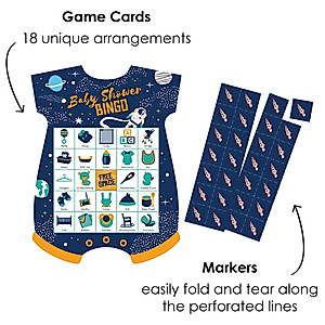 Big Dot of Happiness Blast Off to Outer Space - Picture Bingo Cards and Markers - Rocket Ship Baby Shower Shaped Bingo Game - Set of 18