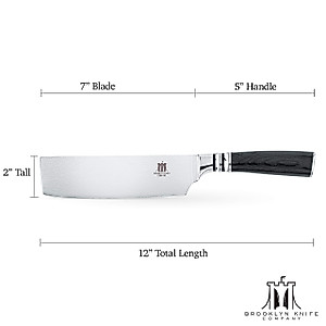 Brooklyn Knife Co. Cleaver Nakiri Butcher Knife - Japanese Seigaiha Series - Etched High Carbon Steel 7-Inch