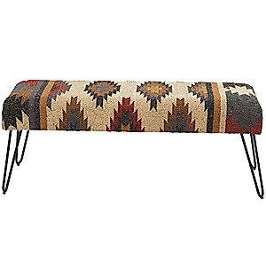 Deco 79 Metal Tribal Bench with Metal Hairpin Legs, 47" x 19" x 16", Multi Colored