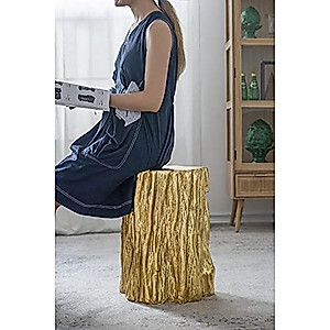 A&B Home Nature Wood Texture Inspired, End Table Side Table Living Room Furniture Luxury, Golden Tree Trunk Garden Stool or Gold Coffee Table Accent Tables for Small Spaces - 13.5x13x20