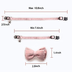 Cat Collar Breakaway with Bowtie Bell, Pink Bling Kitten Collar with Removable Cat Bow Tie Collar for Kitty Cat (7.4-10.8 inch)