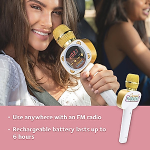 Carpool Karaoke Machine for Kids & Adults, Carpool Karaoke The Mic 1.0 by Singing Machine - Wireless & Bluetooth Karaoke Microphone with Mic Volume, Echo Controls as White Elephant Gift, Gold & White
