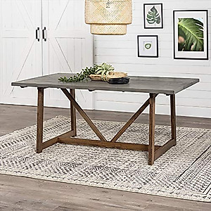 Walker Edison Modern Farmhouse Small Kitchen Furniture Dining Room Table Wood, 72 Inch, Grey and Brown