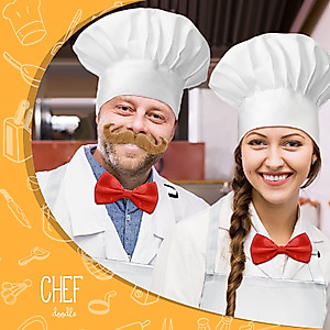 SATINIOR 4 Pcs Halloween Chef Costume Chef Apron Hat Set for Men Chef Hat White Apron Baker Costume Red Bow Tie Fake Beard Moustache for Halloween Cosplay Party