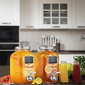 2 Pack 1 Gallon Drink Dispensers for Parties,Beverage Dispenser with 18/8 Stainless Steel Spigot,Glass Drink Dispenser Water Dispenser Punch Dispenser for Sun Tea Lemonade Juice Cold Water.