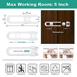 Sliding Cabinet Child Safety Locks - OKEFAN Baby Proofing Cabinet Lock Cupboard Latches for Kids on Closet Door Knobs Handles Pulls No Drill (10, White)