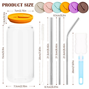 HuaQi Glass Cups with Lids and Straws 6pcs Set, Beer Glasses with Silicone Lids and Metal Straw