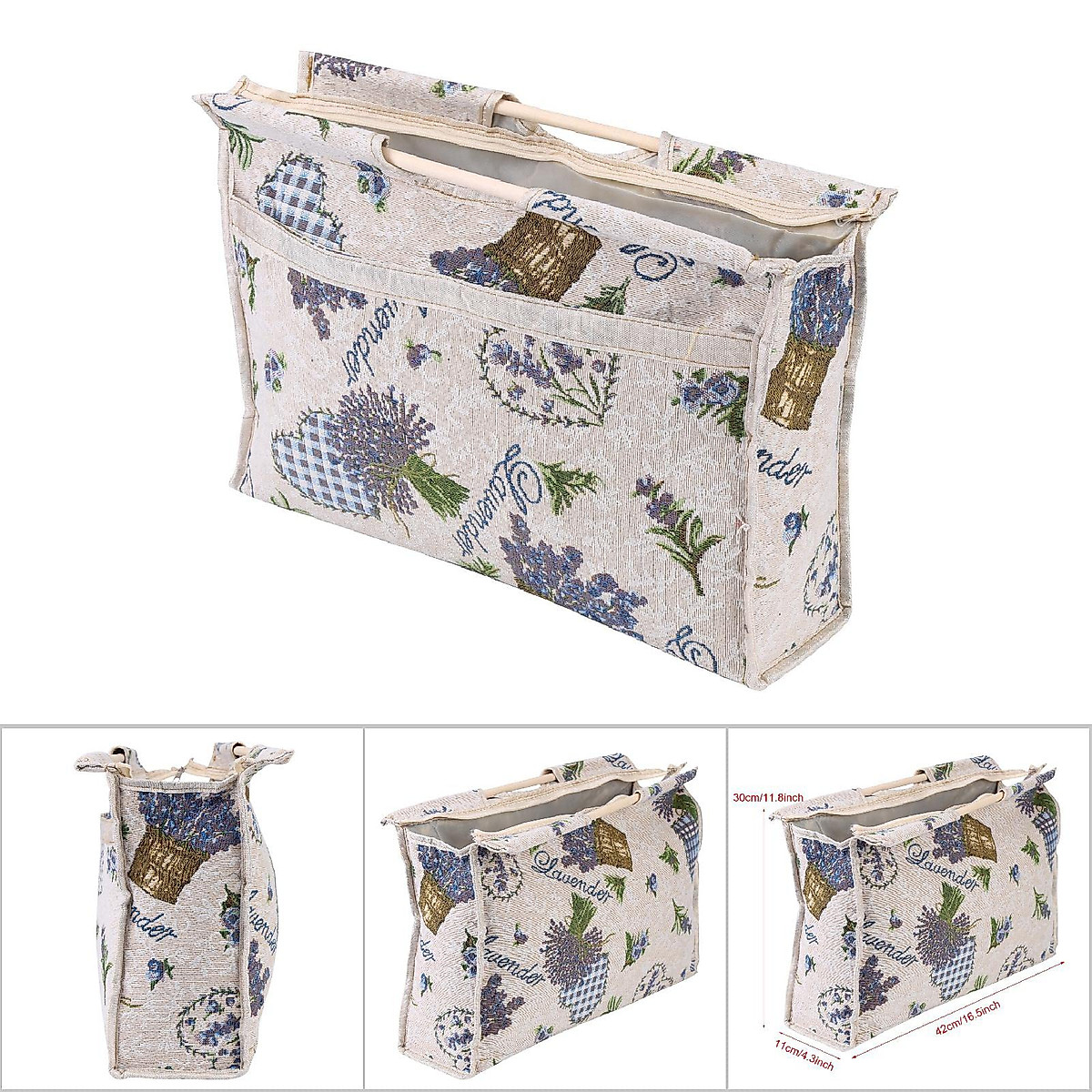 Knitting Needles Storage Bag, Exquisite Wood Handle Fabric Storage Bag Household Yarn Storage Tote Organizer Sewing Accessories for Knitting Needles Sewing Tools Storage Bag (Blue Flower)