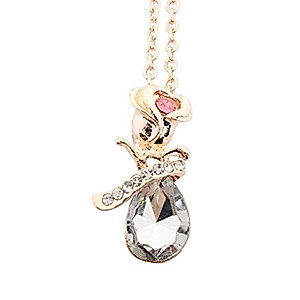 FimKaul Crystal Rose Pendant Necklace, Popular Diamond Rhinestone Water Drop Clavicle Chain Necklace (D)