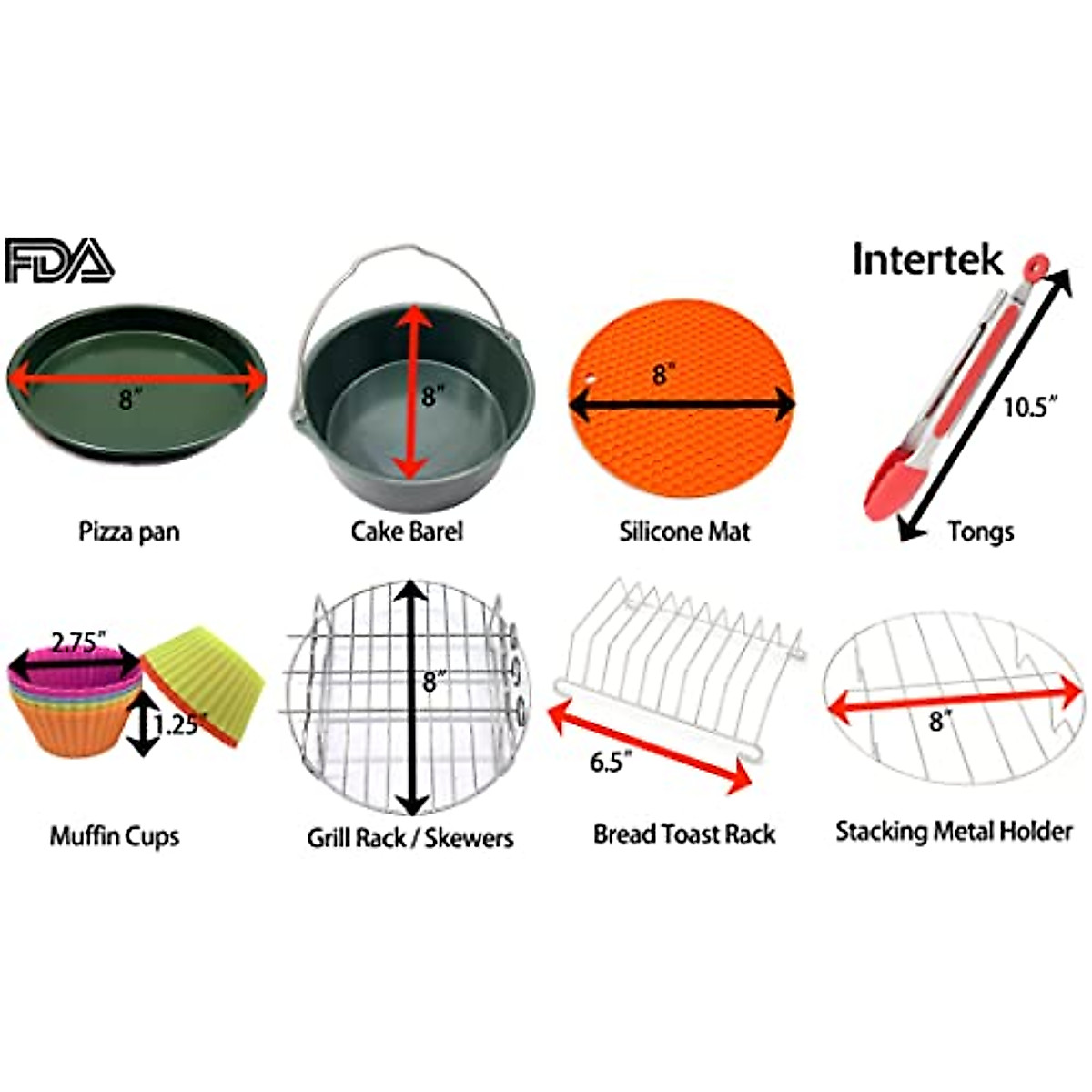 LOUISE STURHLING 8 PCS Healthy Ceramic Air Fryer XL Accessories Set, BPA-Free & Teflon-Free, Dishwasher Safe, Compatible with All 3.7 – 6.0 Qt air fryers & Pressure Cookers