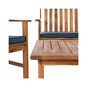 SAFAVIEH Outdoor Collection Burbank Teak and Navy 4 Pc Outdoor Set