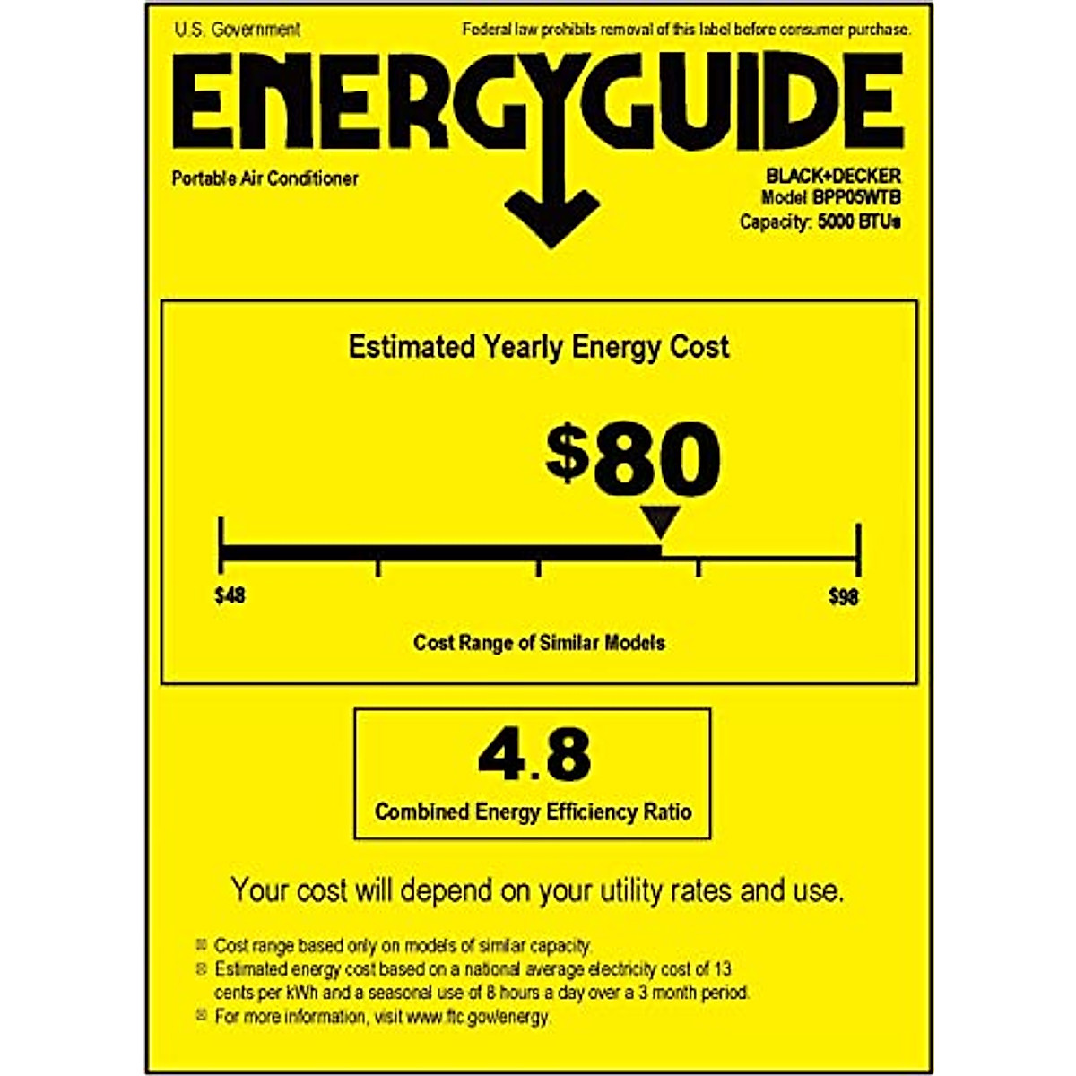 BLACK+DECKER 8,000 BTU Portable Air Conditioner with Remote Control, White