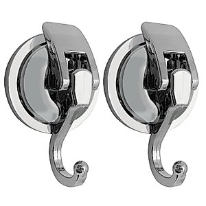 YSSILADI Suction Cup Hooks Heavy Duty Vacuum Suction Shower Hooks Glass Suction Cup Hooks Bathroom Robe Hooks Reusable, No Hole Punched, for Garland Decoration (Silver, 2 Pack)