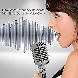 Pyle Classic Retro Dynamic Vocal Microphone - Old Vintage Style Metal Unidirectional Cardioid Mic with XLR Cable - Universal Stand Adapter - Live Performance Studio Recording - PDMICR68SL (Silver)