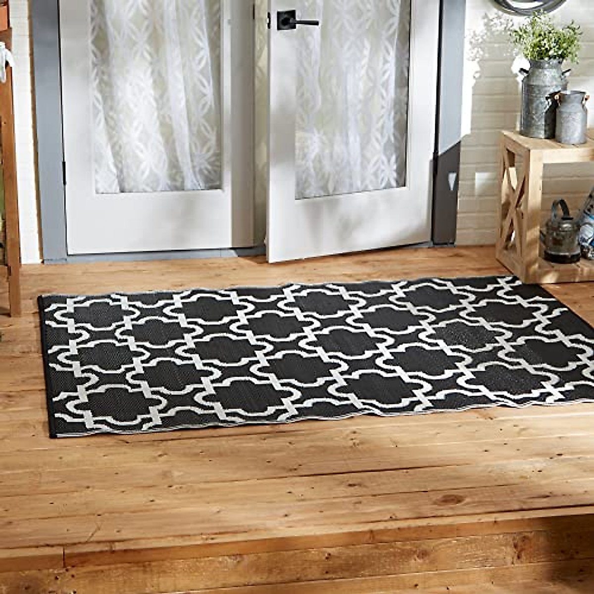 DII Reversible Outdoor Lattice Woven Rug, 4x6 Ft, Black