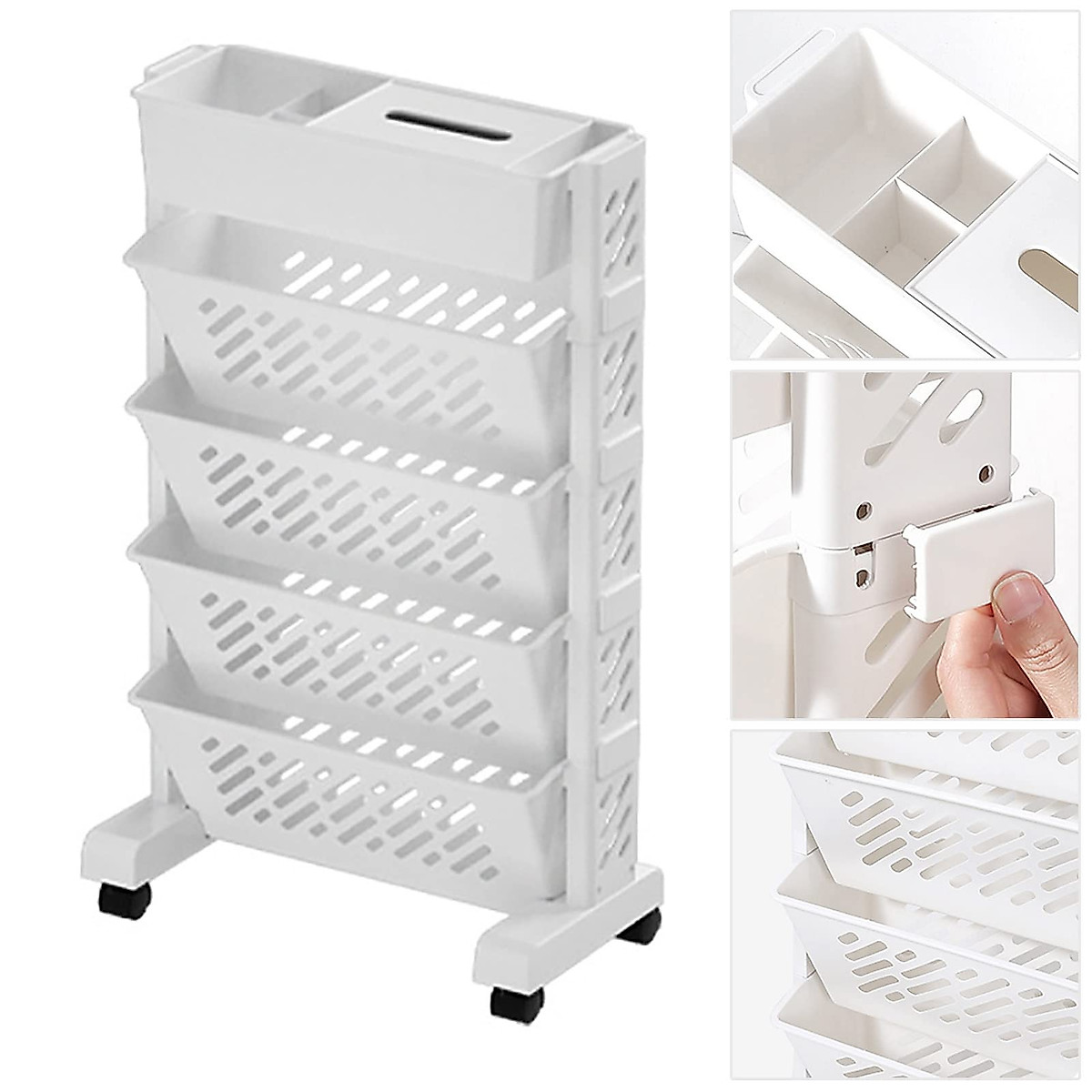 Tnfeeon Movable Bookshelf, Large Capacity Plastic Compact Stable Structure Storage Organizer Shelf for Office (5 Layer)