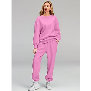 AUTOMET Sweatsuits for Women Set 2 Piece Outfits Oversized Sweatshirt Fall Outfits 2025 Lounge Sets Pullover Casual Trendy Y2k Clothing Sweatpants with Pockets Pink S