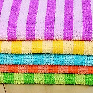Grey990 Microfiber Dishcloths Wash Striped Cloth Square Absorbent Kitchen Dining Striped Wash Towel - 5Pcs Random Color