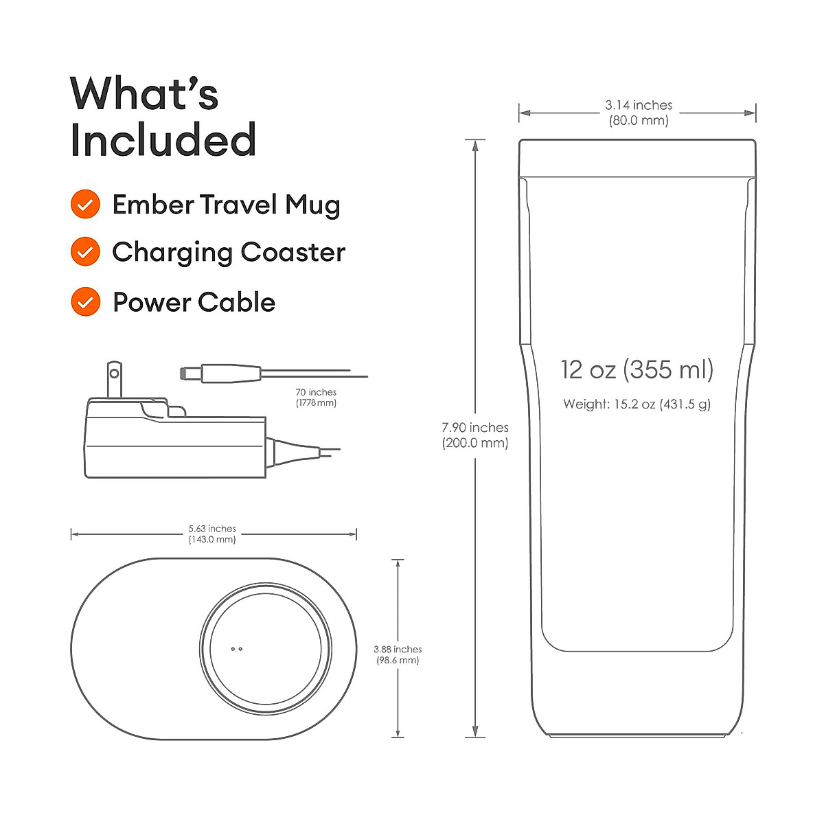 Ember Temperature Control Travel Mug 2, 12 oz, Black, 3-hr Battery Life - App Controlled Heated Coffee Travel Mug - Improved Design