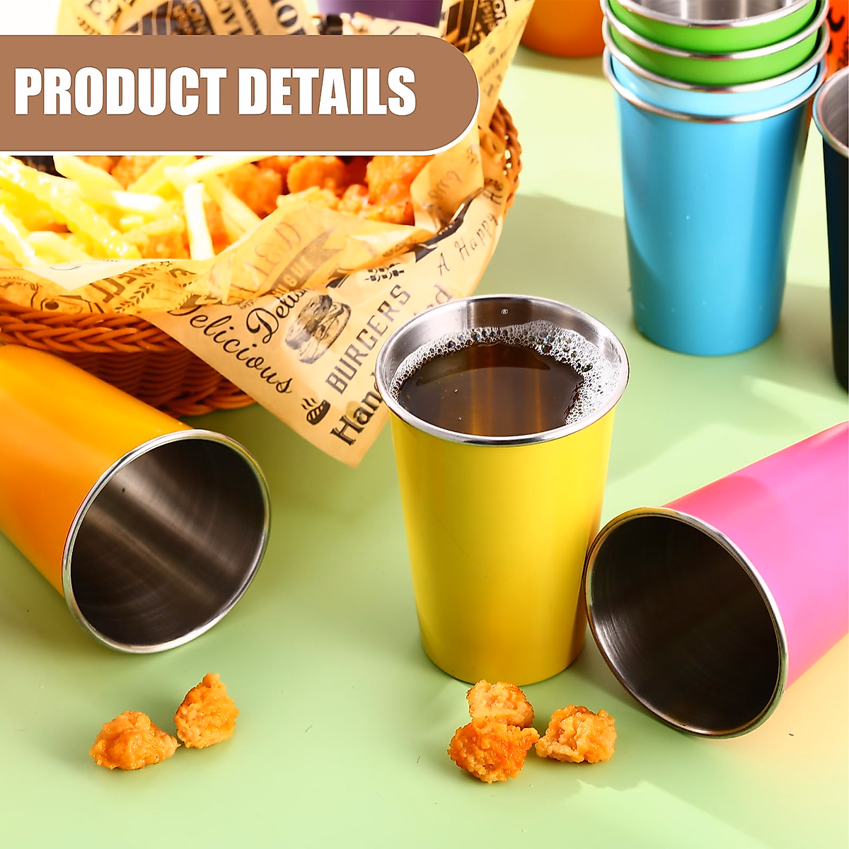 Hushee 24 Pack 16 oz Stainless Steel Pint Cups Metal Cups 24 Colors Unbreakable Drinking Glasses Water Tumblers Stackable Cup for Kids Adults Bar Home Restaurant Travel Picnic Camping Outdoor