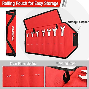 WORKPRO 7-Piece Ratcheting Combination Wrench Set, 72 Teeth, Combo Ratchet Wrenches Set with Roll Up Pouch, SAE 5/16"-11/16"