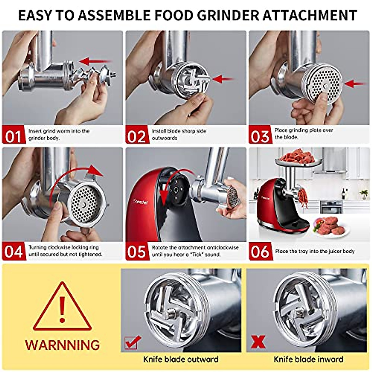 AMZCHEF Slow Masticating Juicer Bundle with Meat Grinder Attachment,Cold Press Juicer With Silent Motor and Reverse Function,with Sausage Stuffer Tubes and Grinding Plates